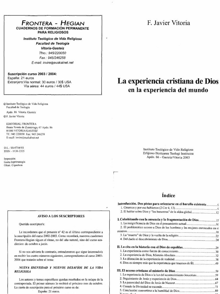 Victoria F Javier La Experiencia Cristiana De Dios Pdf Dios Fe