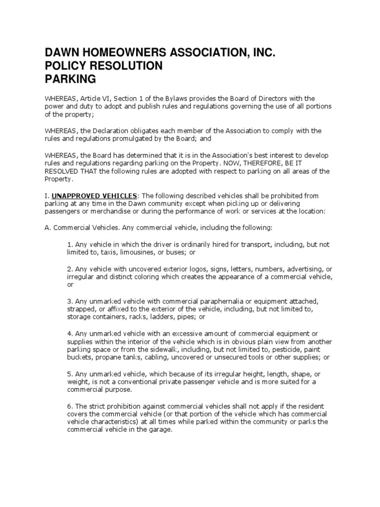 Parking Rules Sample | Vehicles | Traffic