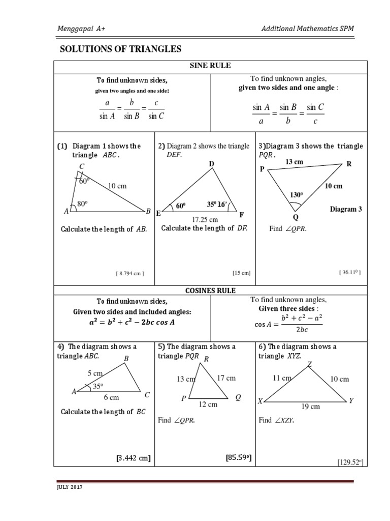 Solution of Triangles | PDF | Sine | Triangle