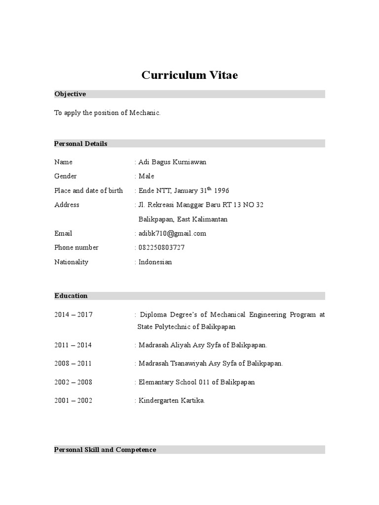 Curriculum Vitae: Objective | PDF