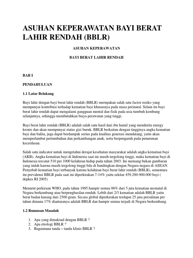 Asuhan Keperawatan BBLR dan BBLSR | PDF