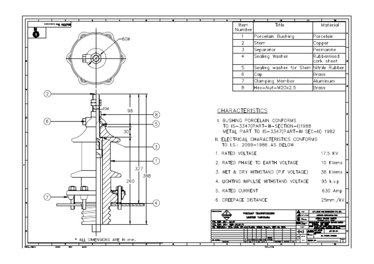 HV Bushing Drawing (1600kVA Trafo) | PDF