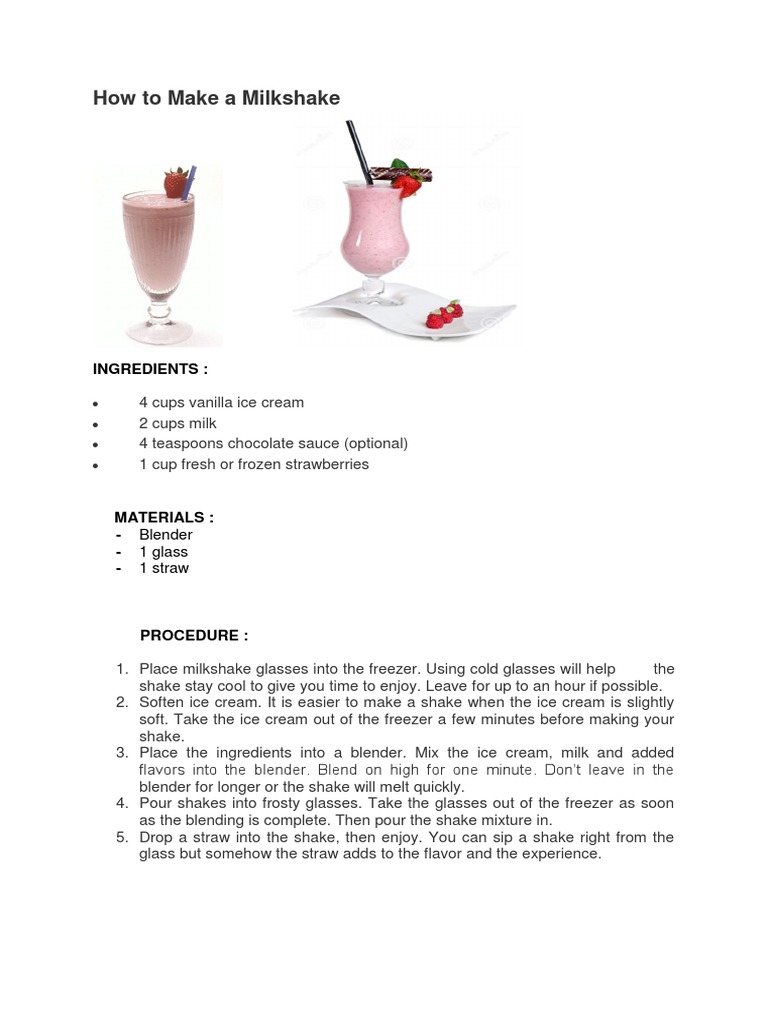 Step-by-Step Milkshake Recipe | PDF | Milkshake | Ice Cream