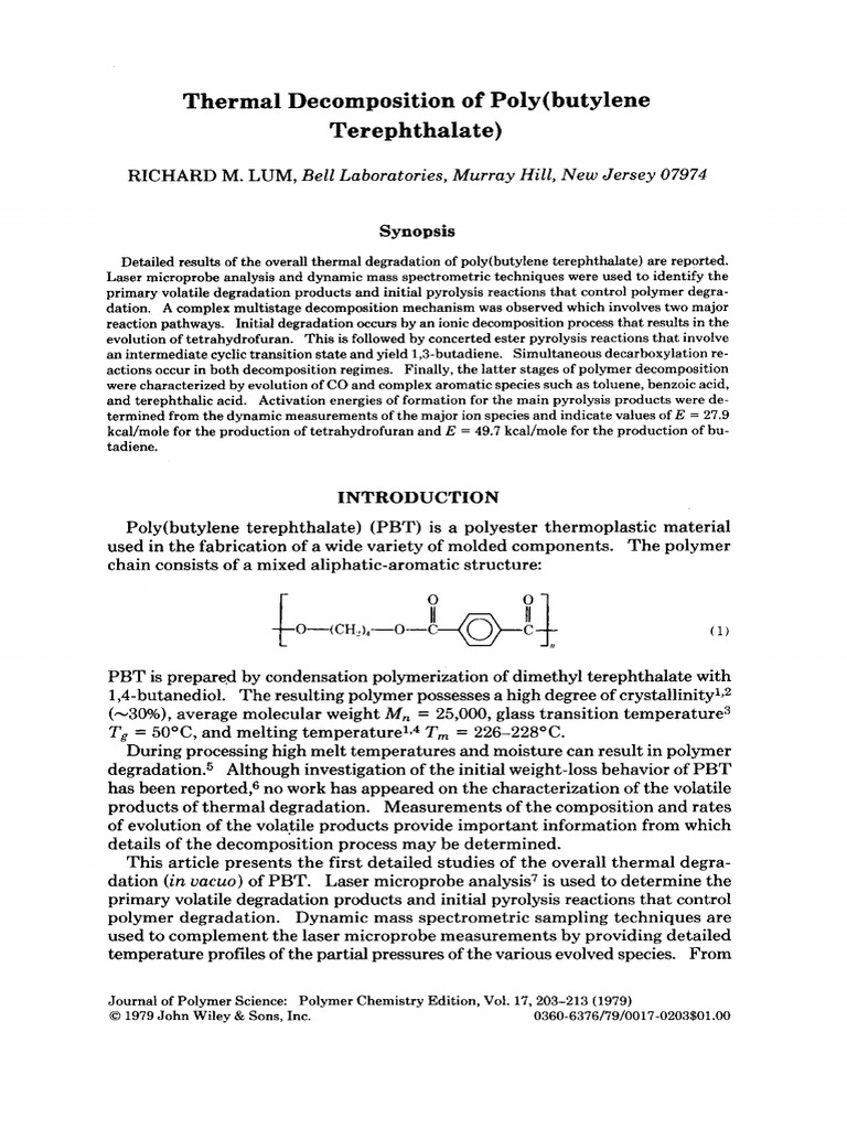 Thermal Decomposition of PBT | PDF | Mass Spectrometry | Polymers