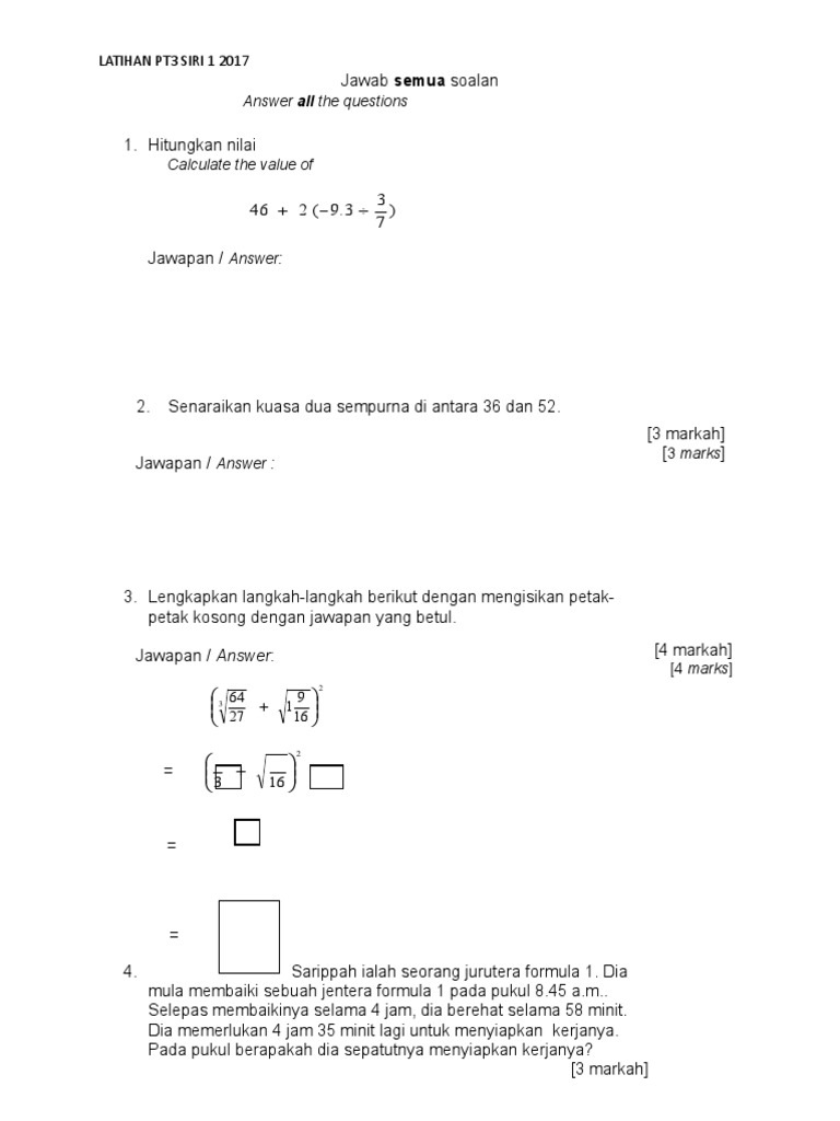 Latihan Matematik PT3 2017 | PDF