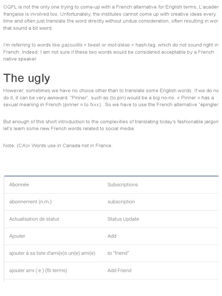 French Social Media Vocabulary Guide | PDF | Computer Mediated ...