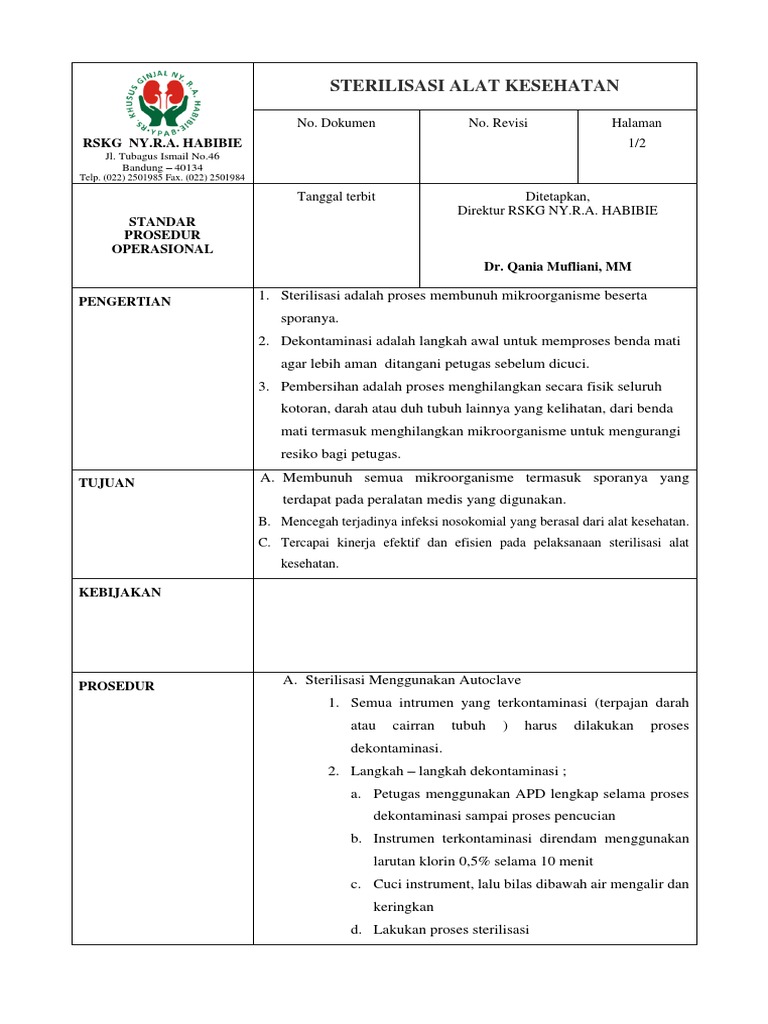 Sop Sterilisasi Alkes | PDF