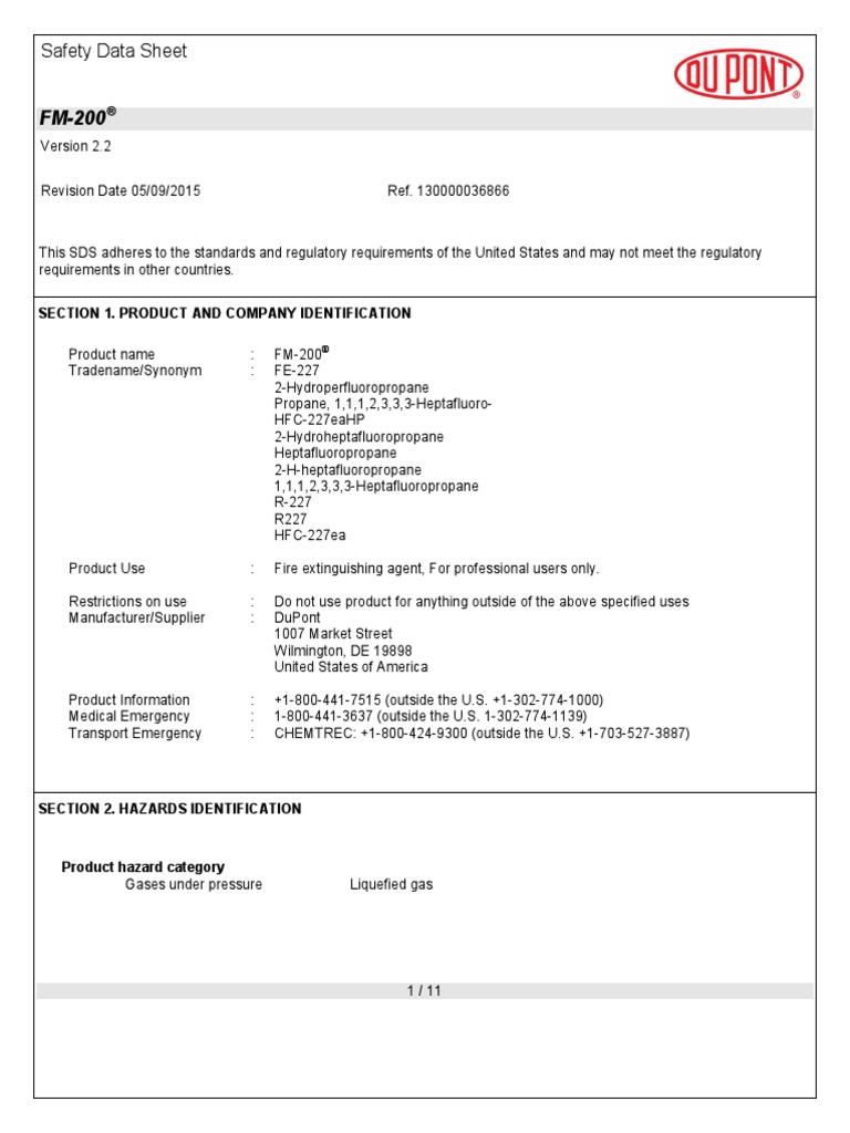 SDS - FM-200 | Toxicity | Animal Testing