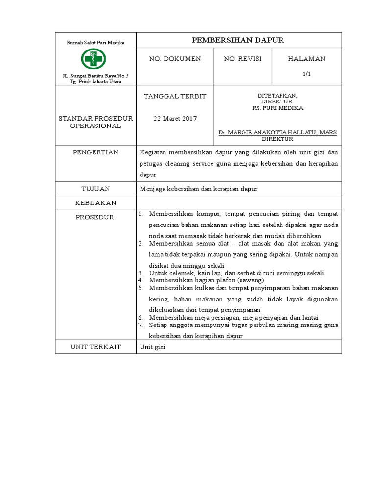 SPO Pembersihan Dapur | PDF