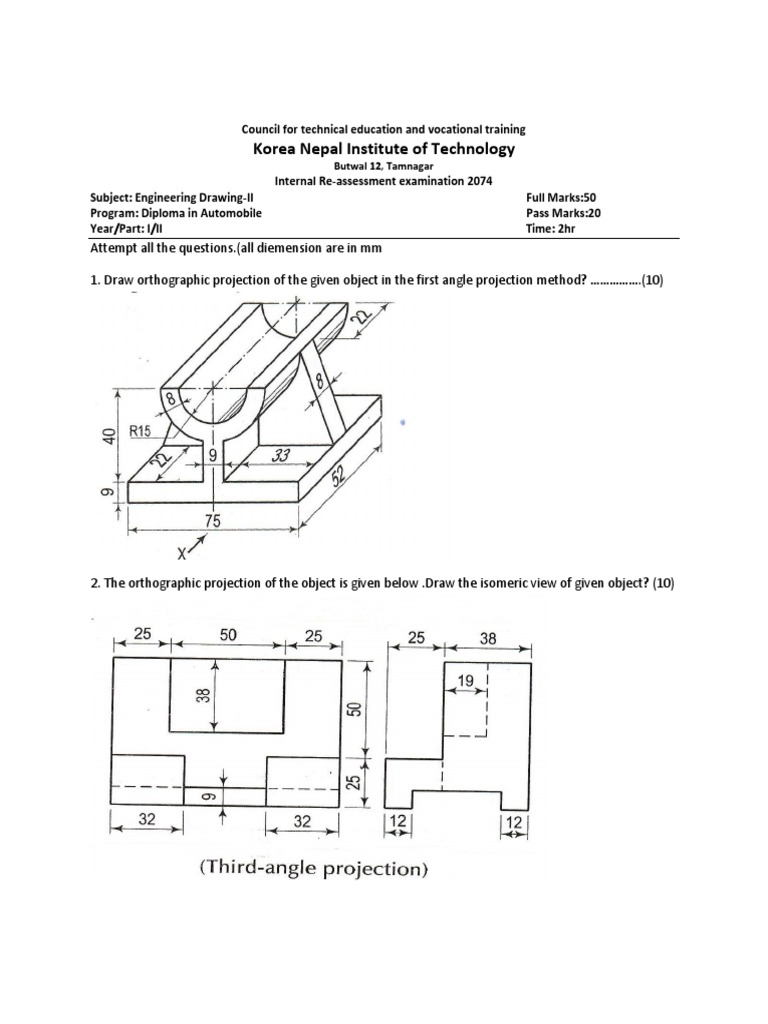 Engineering Drawing Exam - Korea Nepal Tech | PDF | Art | Computers