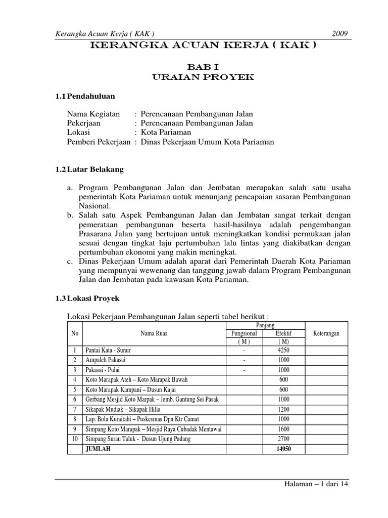 KAK Perencanaan Pembangunan Jalan | PDF