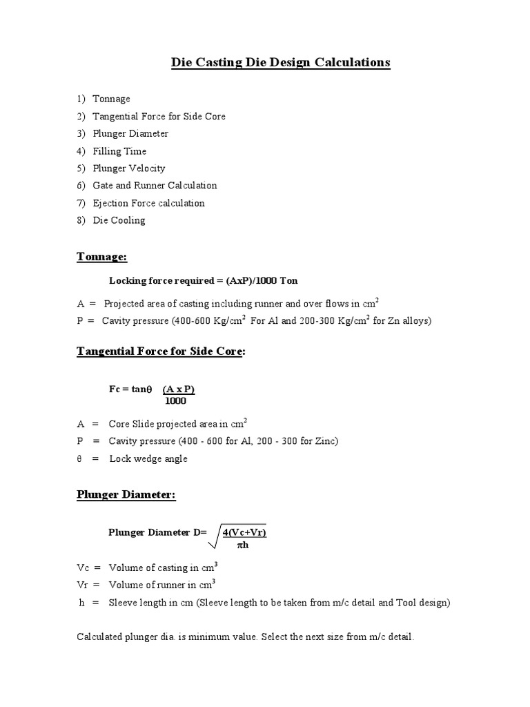 Die Casting Calculations | PDF | Chemical Product Engineering | Applied ...