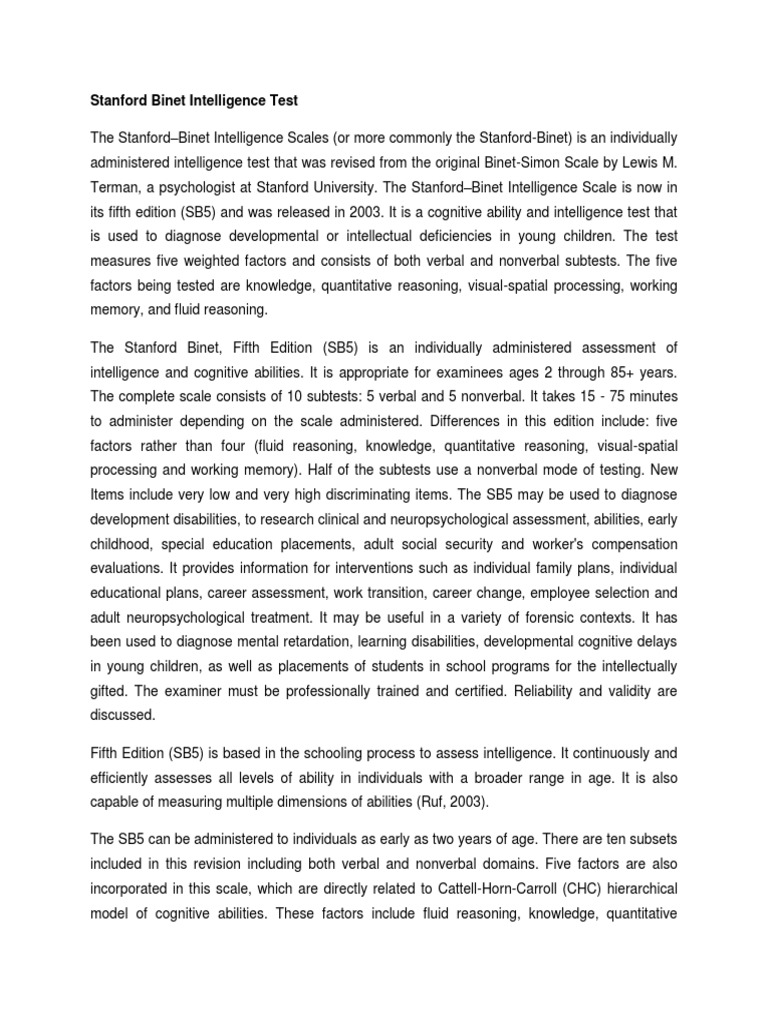 Stanford Binet Intelligence Test | PDF | Emergence | Action (Philosophy)