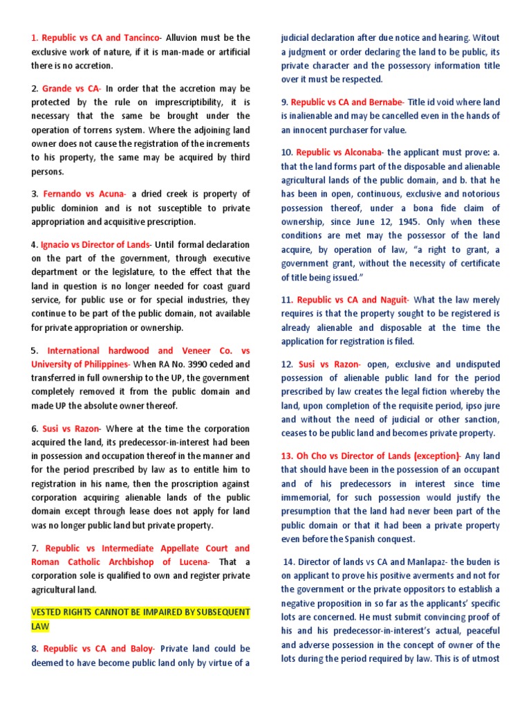 Vested rights and land classification under Philippine property law ...
