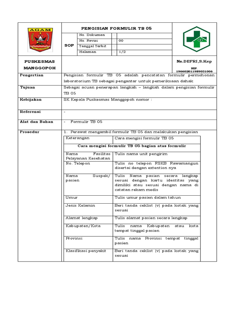 Sop Tb Pengisian Formulir Tb 05