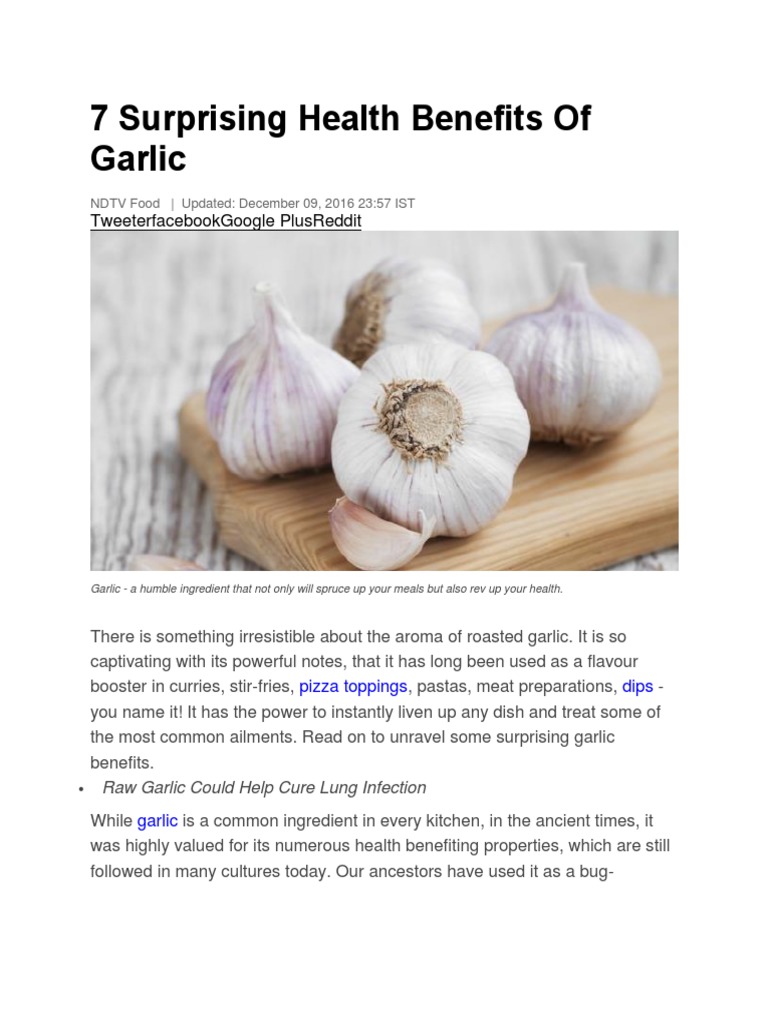 Garlic and Its Benefits For Health | PDF | Garlic | Cholesterol