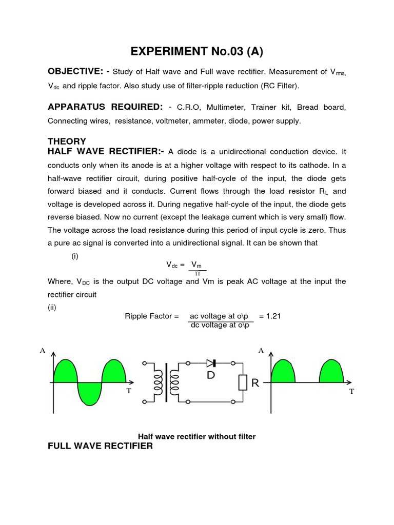 Half Wave and Full Wave Rectifier PDF Rectifier Electric Power