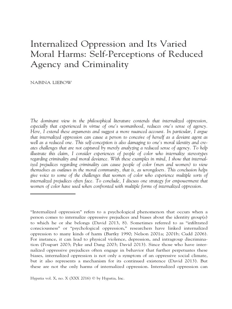 Liebow Nabina Internalized Oppression and Its Varied Moral Harms ...
