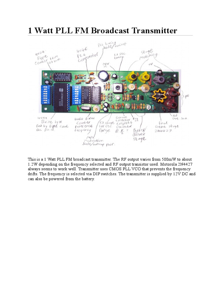 1 Watt PLL FM Transmitter Guide | PDF | Manufactured Goods | Electrical ...