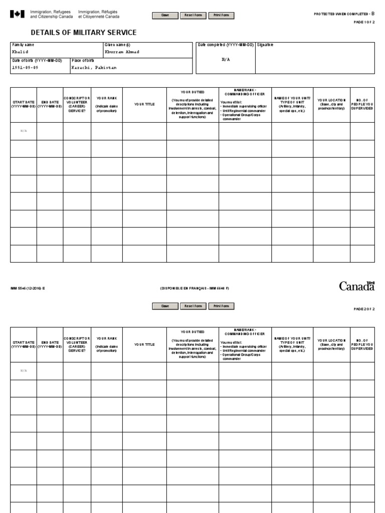 An example of Canadian immigration documents | Regiment | Defense Policy