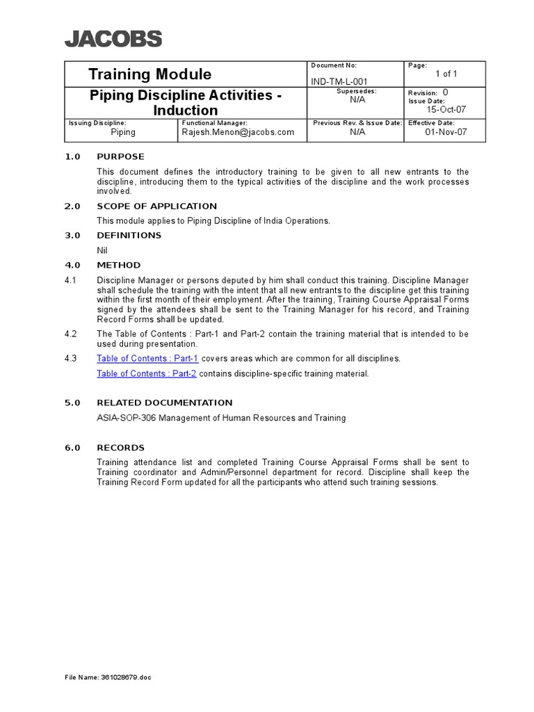 Training Module: Piping Discipline Activities - Induction | PDF