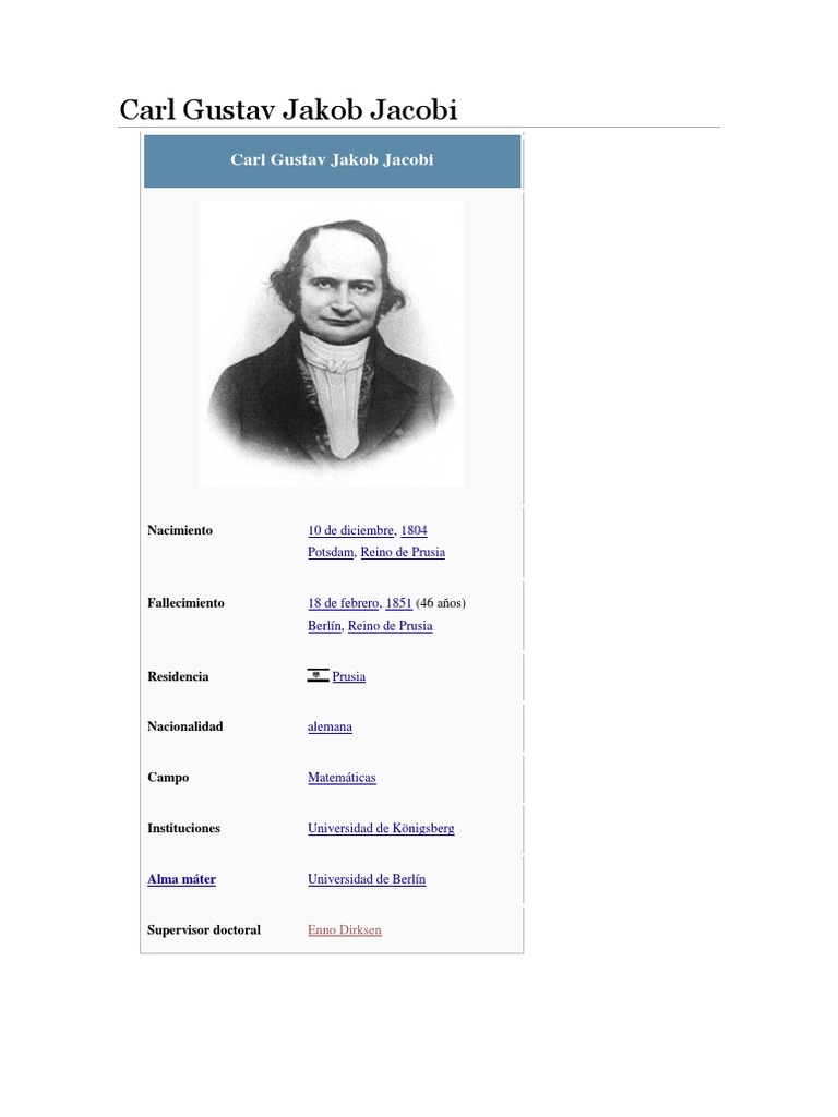 Carl Gustav Jakob Jacobi | PDF | Enseñanza de matemática | Análisis ...