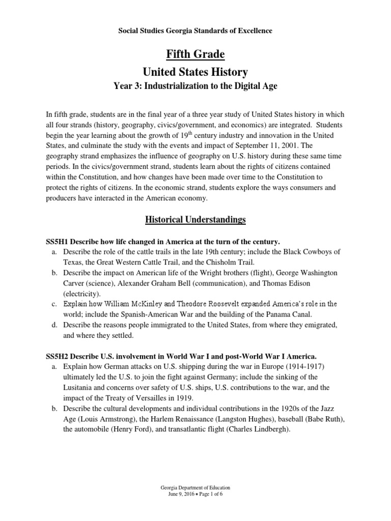 Social Studies 5th Grade Georgia Standards | PDF | Map | The United States