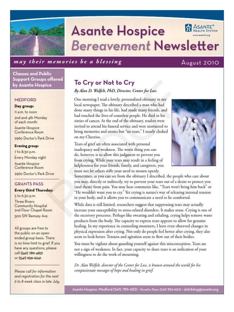 Asante Hospice Bereavement Newsletter Aug 2010 | PDF | Grief | Psychological Concepts