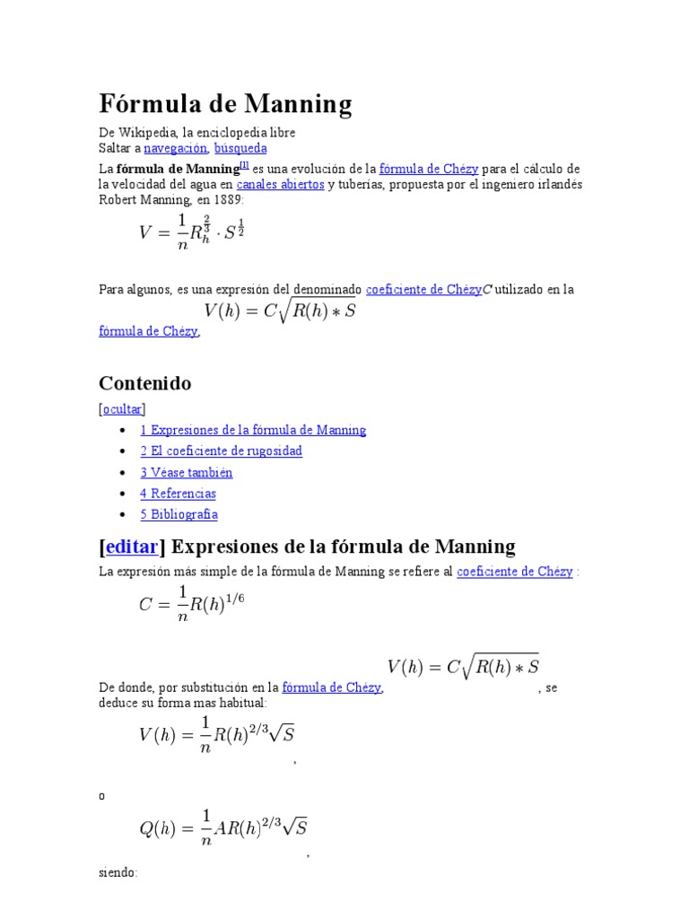 Fórmula de Manning | Ingeniería mecánica | Ingeniero civil