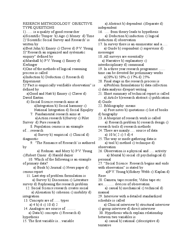 Reserch Methodology Objective Type Questions | PDF | Qualitative Research | Quantitative Research