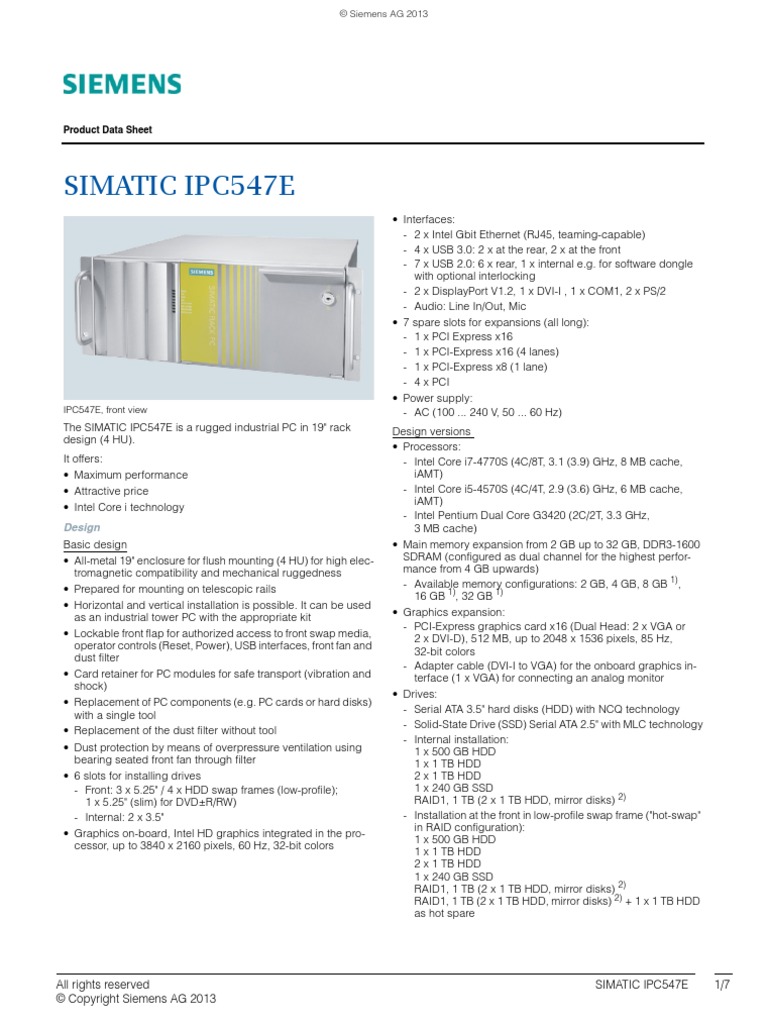 Simatic Ipc547e en Web PDF | PDF | Solid State Drive | Hard Disk Drive