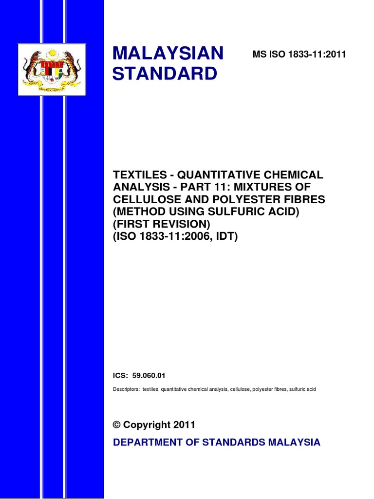 MS Iso 1833 11 2011 P | PDF | Fibers | Standardization