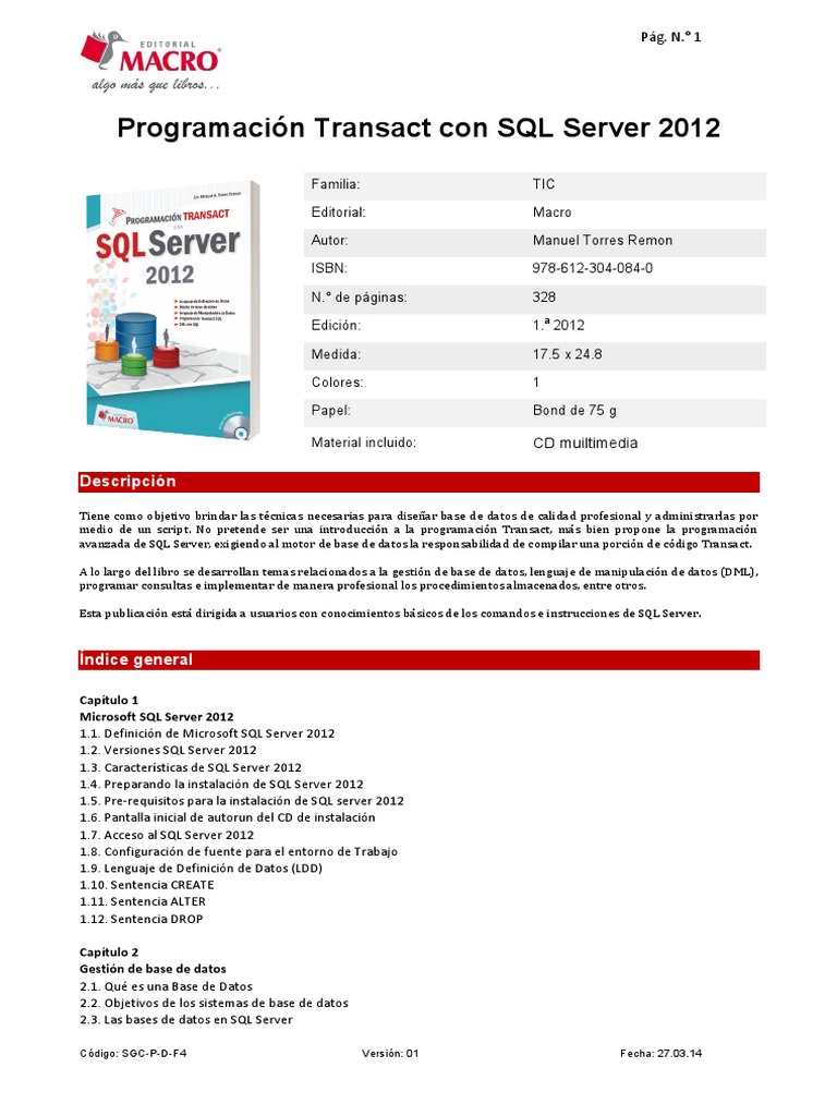 Detalles de Libro SQL Server 2012 Macro | PDF | Servidor SQL de Microsoft | SQL