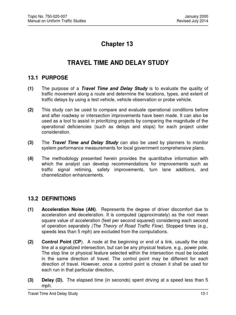 Chapter 13 Travel Time & Delay Study | PDF | Traffic | Fuel Economy In ...
