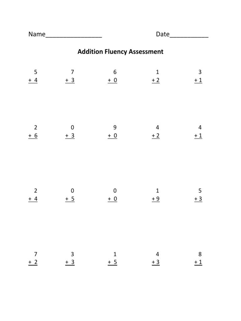 Addition Fluency Assessment-Brooks | PDF