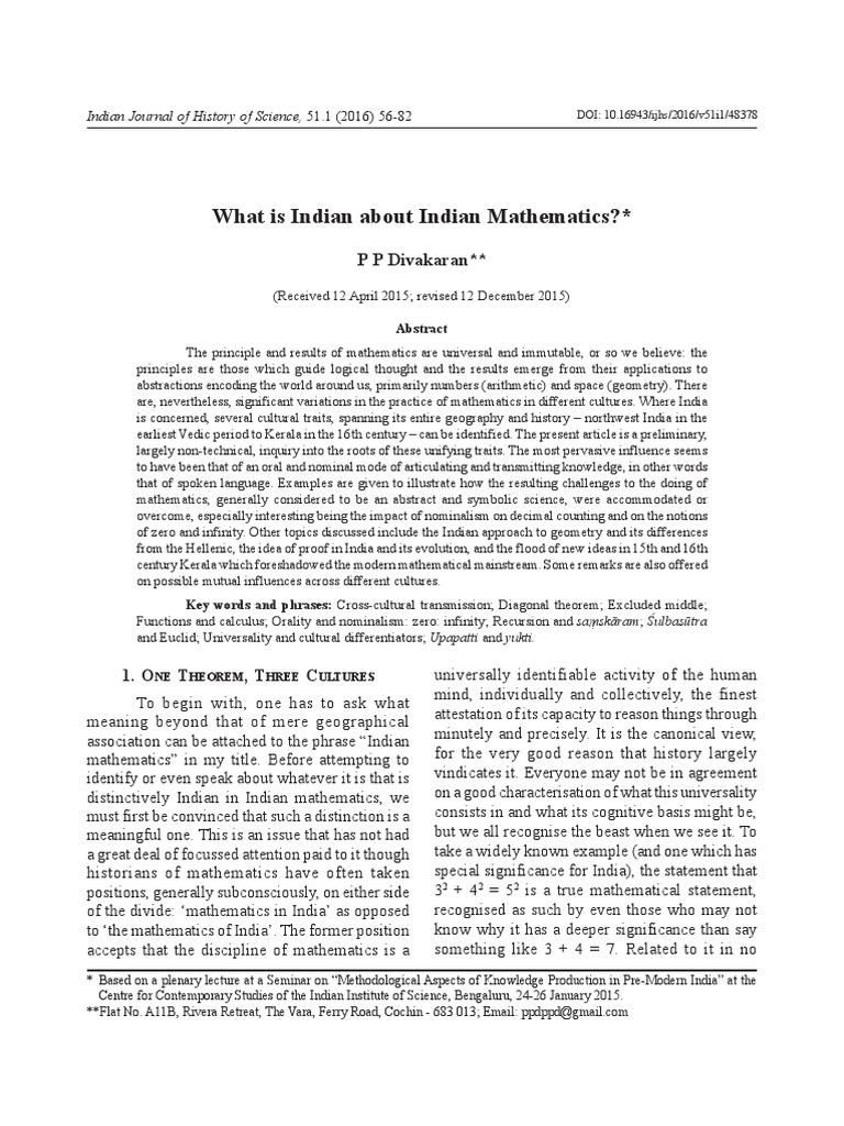 Cultural Roots of Indian Mathematics | PDF | Mathematical Proof ...