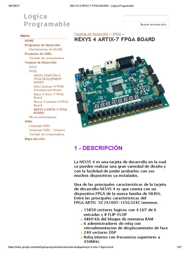 Hoja de Datos de Tarjeta FPGA NEXYS 4 | PDF | Arreglos de compuertas lógicas programables en ...