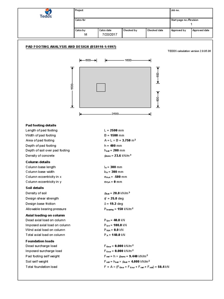 Pad Footing Analysis & Design (BS8110) | Bearing (Mechanical) | Structural Load