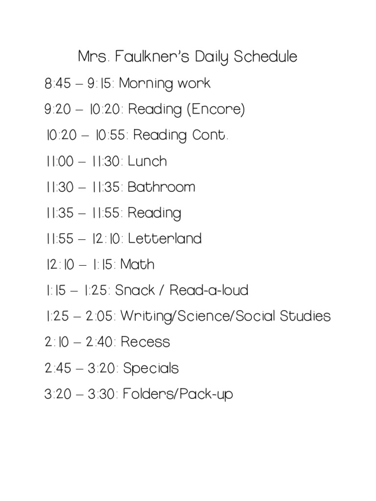 First Grade Daily Schedule | PDF