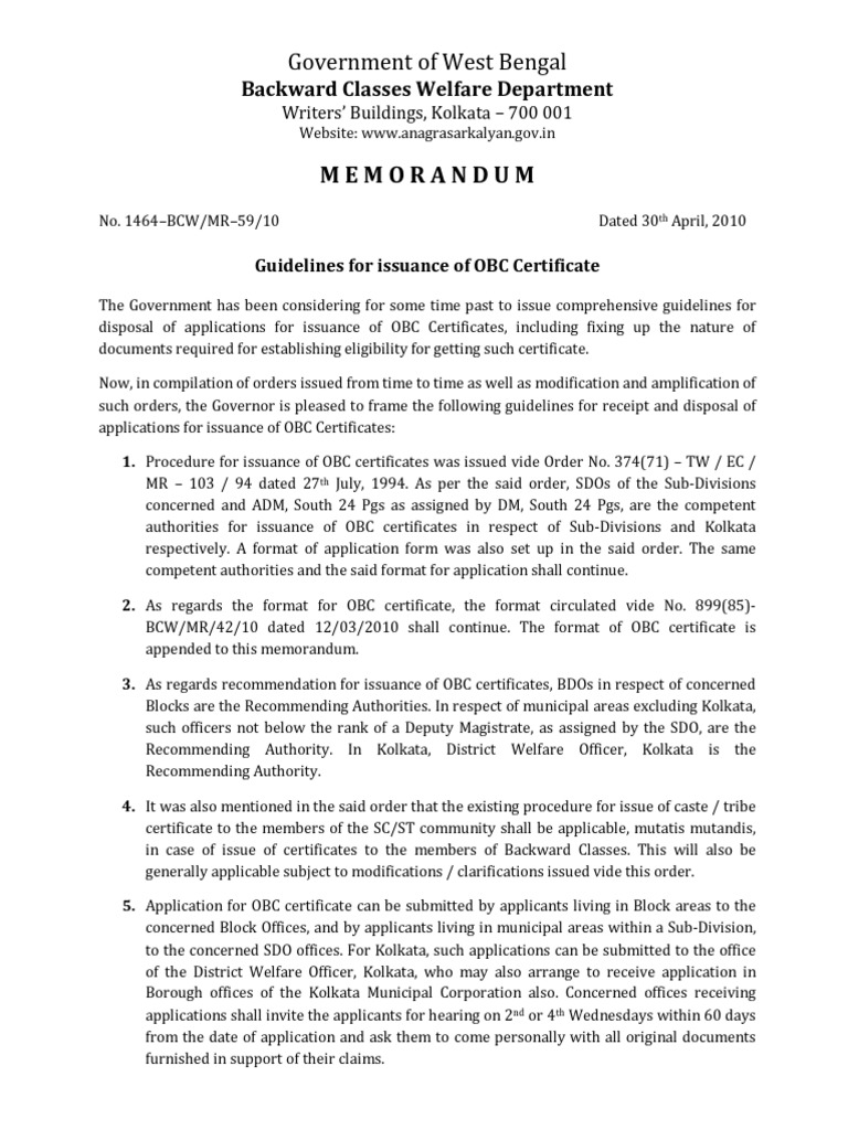 OBC Certificate PDF | PDF | Government | Justice