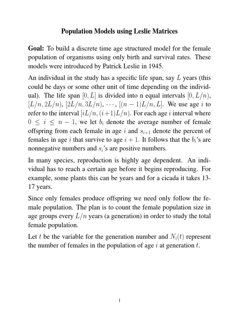 Population Models Using Leslie Matrices | PDF | Eigenvalues And ...