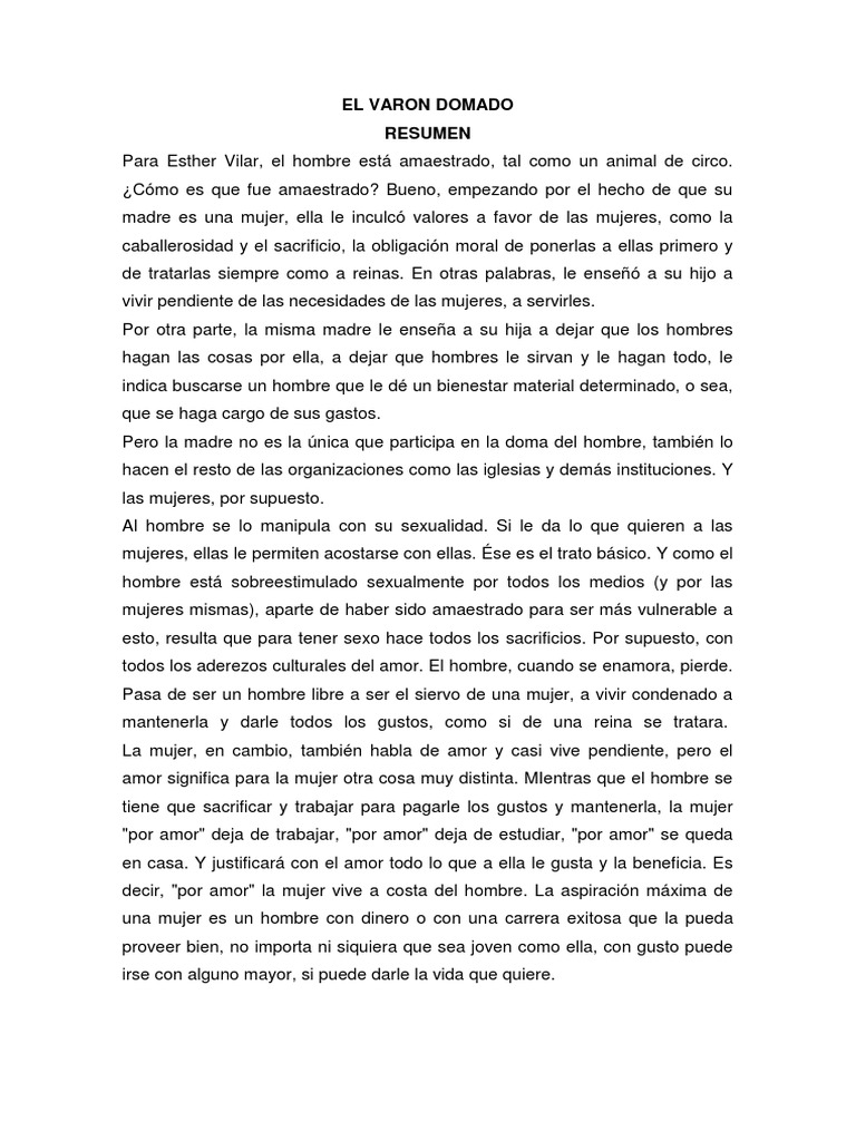 El varón domado: análisis de Esther Vilar | PDF | Hombre | Mujer