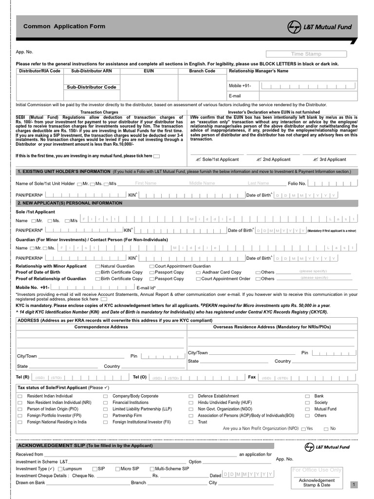 L&T Mutual Fund Application Form | PDF | Dividend | Cheque