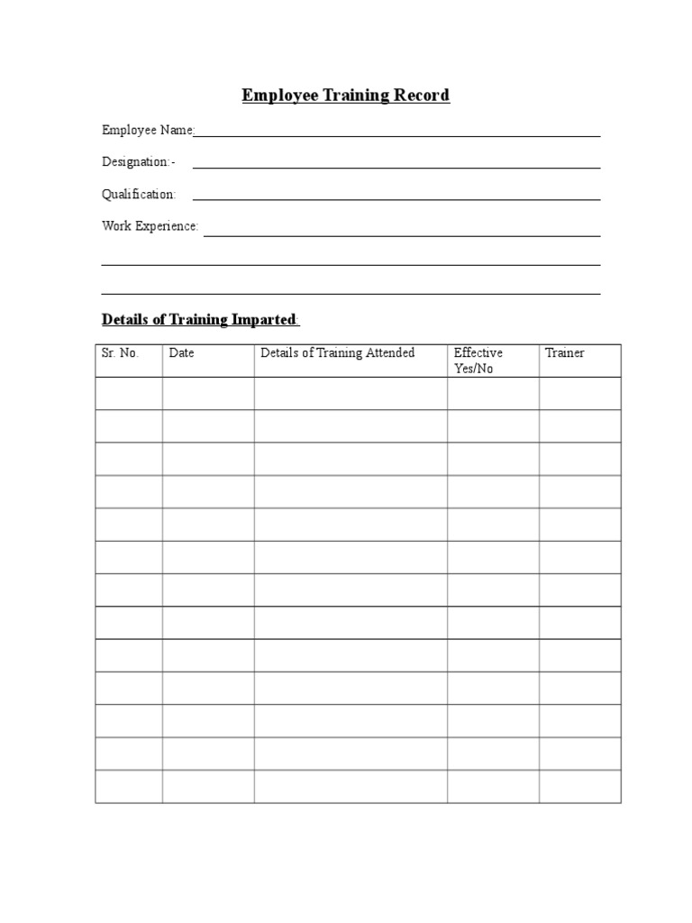 Employee Training Record: Details of Training Imparted | PDF | Employee