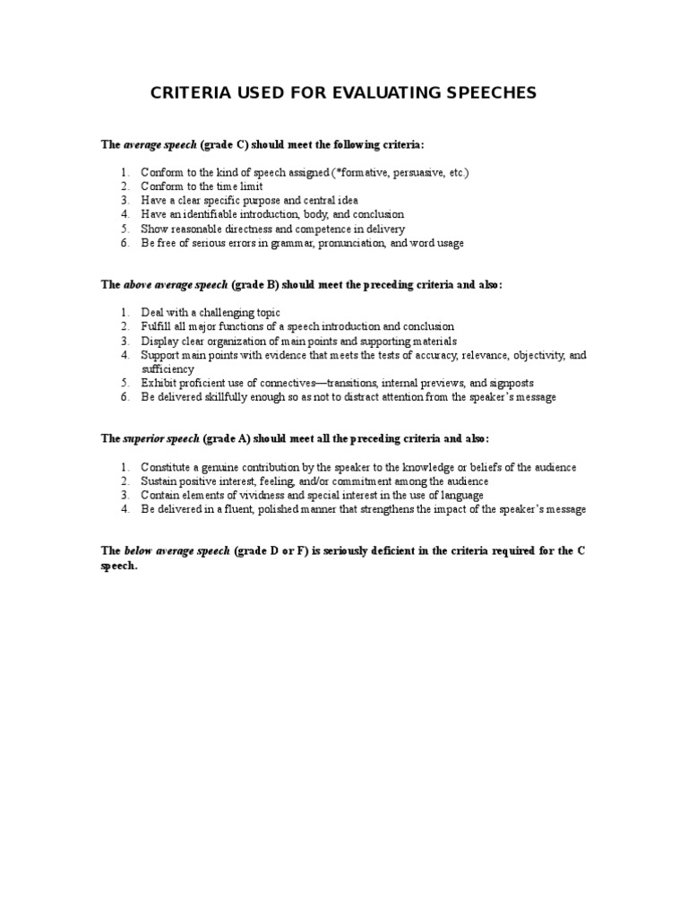 Speech Evaluation Criteria Overview | PDF