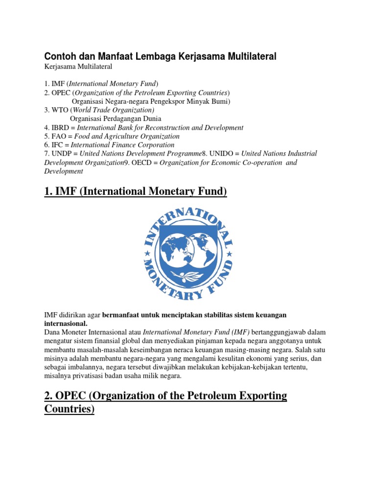 Contoh Dan Manfaat Lembaga Kerjasama Multilateral | PDF