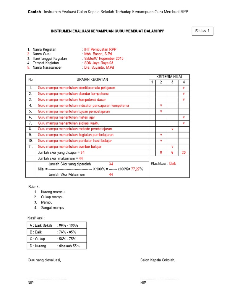 Contoh Instrumen Evaluasi Calon Kepala Sekolah Terhadap Guru | PDF