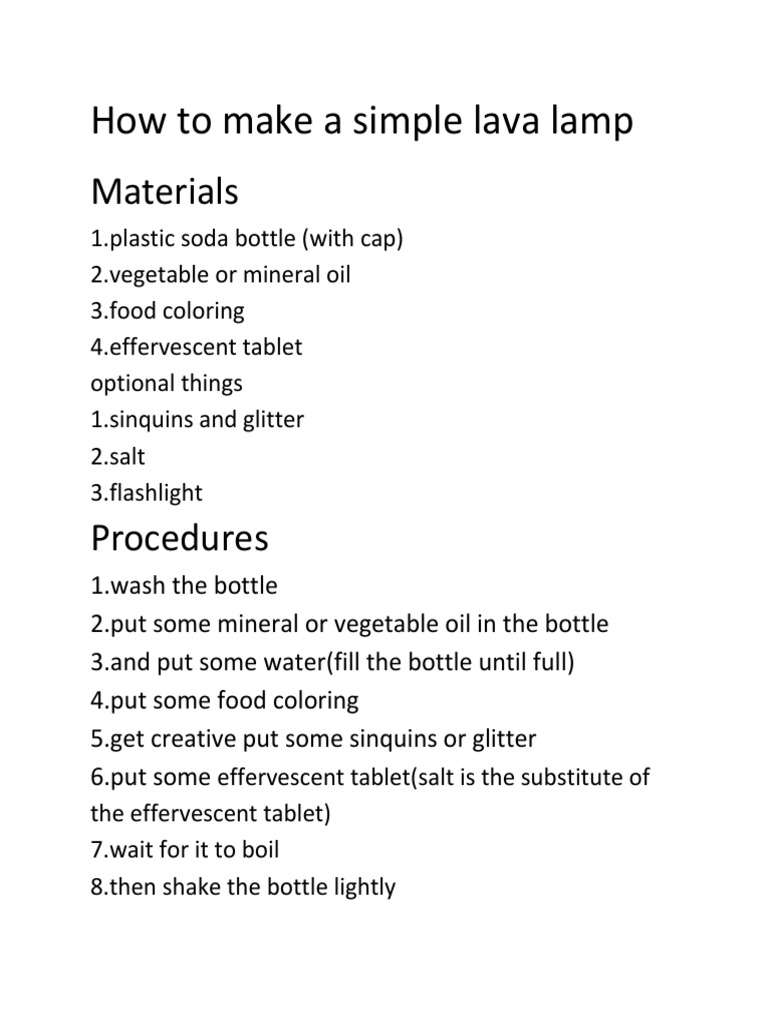 How To Make A Simple Lava Lamp | PDF
