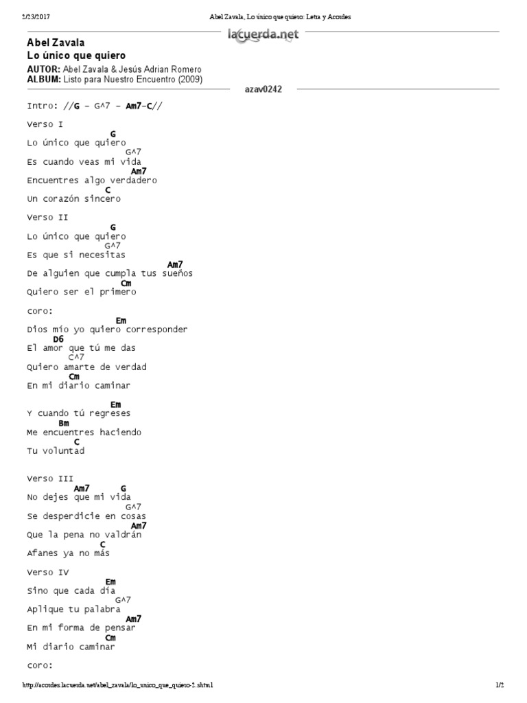 Abel Zavala, Lo Único Que Quiero - Letra y Acordes | PDF | Ocio ...