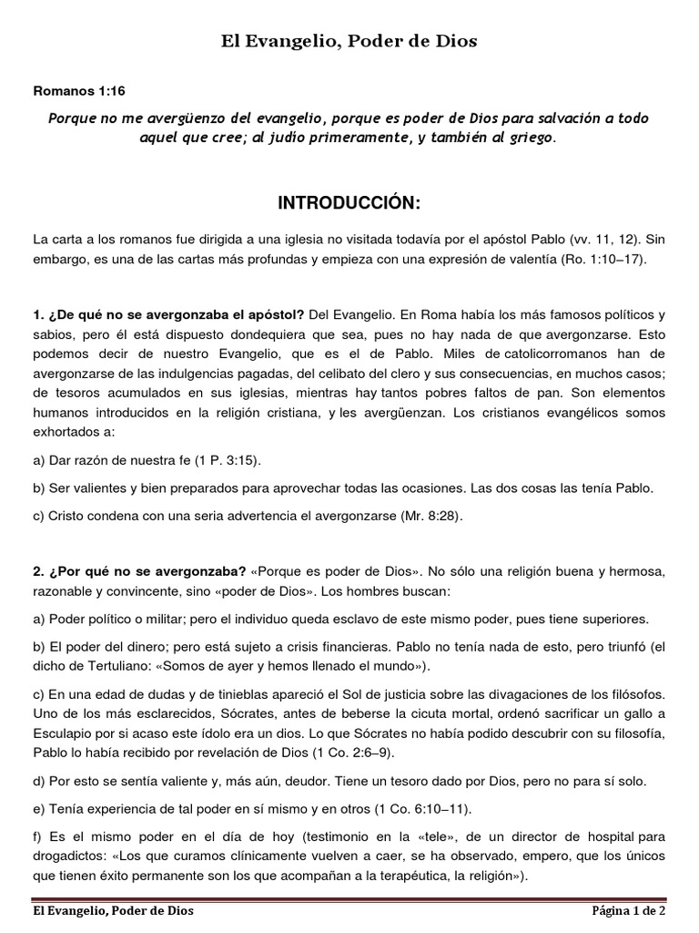 El Evangelio, Poder de Dios | PDF | Pablo el apóstol | Evangelios
